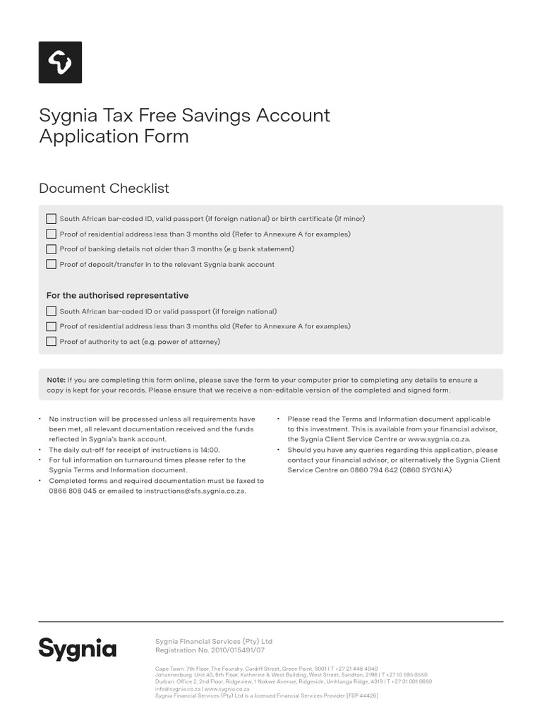 Tax Free Savings Product Application Form - Editable | PDF | Payments ...
