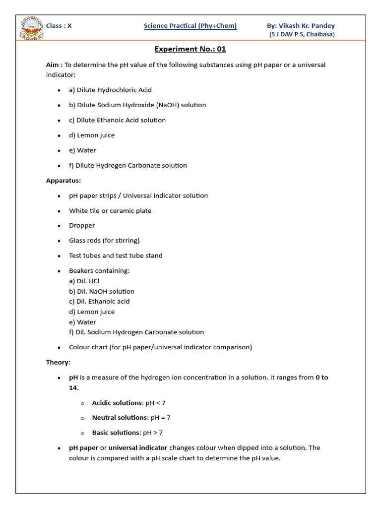 Science Phy & Chem Practical Complete Notes | PDF | Ph | Acid