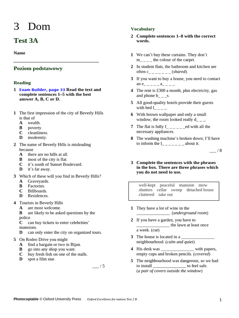 Ox Ex Progress Test 03a | PDF