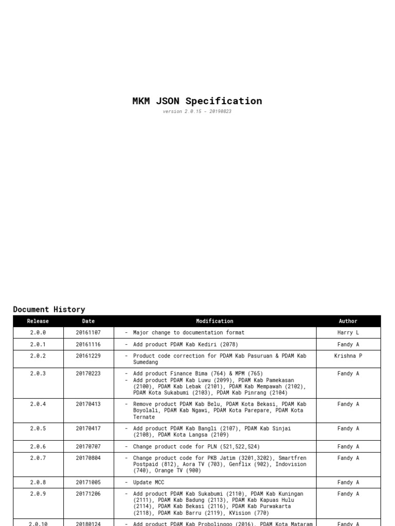 MKM JSON Specification - 2.0.15 | PDF | Computing | Banking