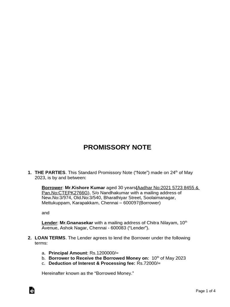 Standard Promissory Note Template | PDF | Interest | Promissory Note