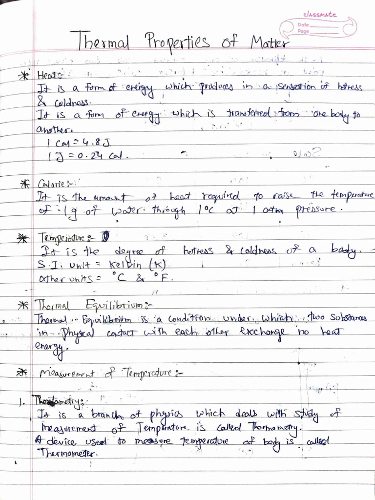 Thermal Properties of Matter Notes | PDF