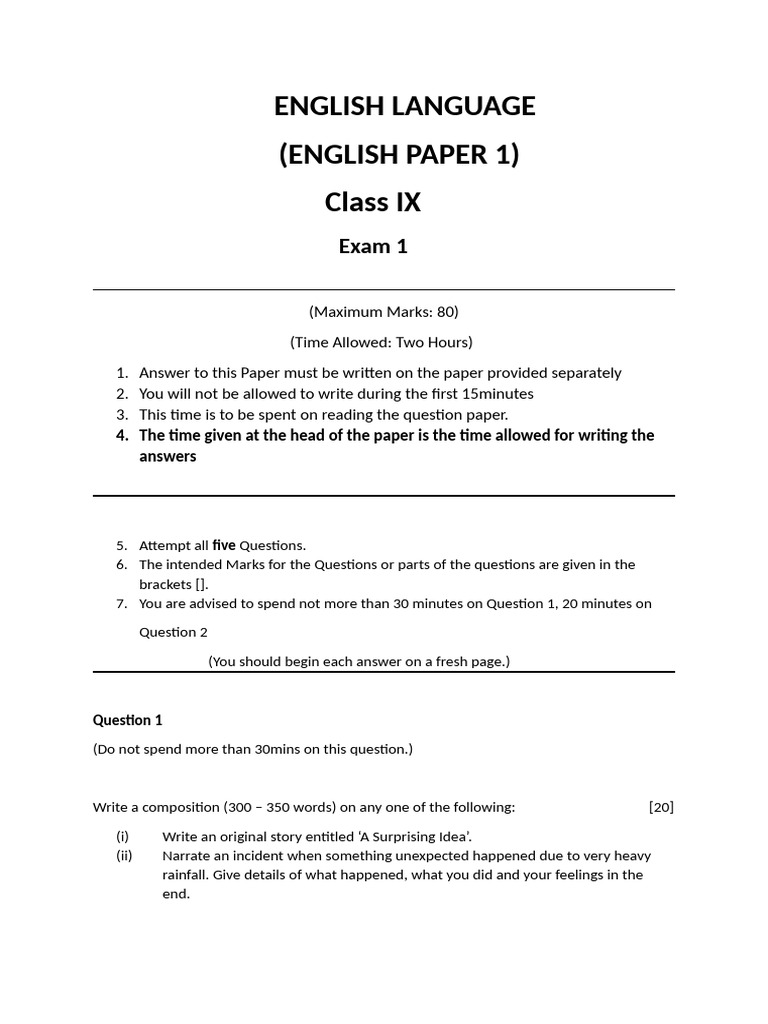 English Language Mock Exam1 Class Ix 2025 To 2026-1 | PDF