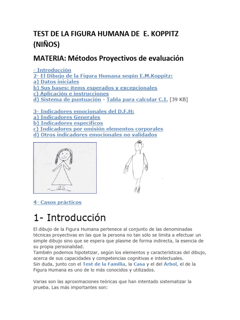 TEST DE LA FIGURA HUMANA DE E.KOPPITZ (Niños) | PDF | Las emociones ...