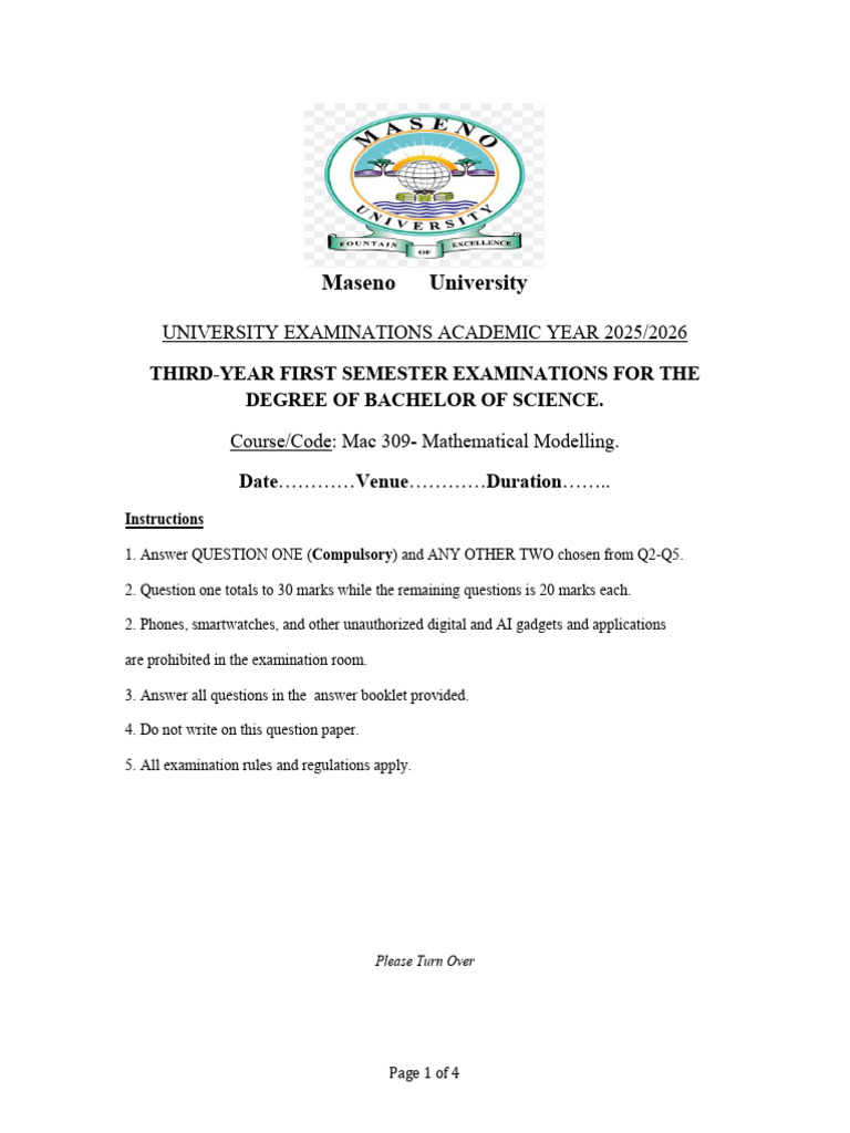 MAC 309 Exam_ Nov 2025 | PDF | Regression Analysis | Equations