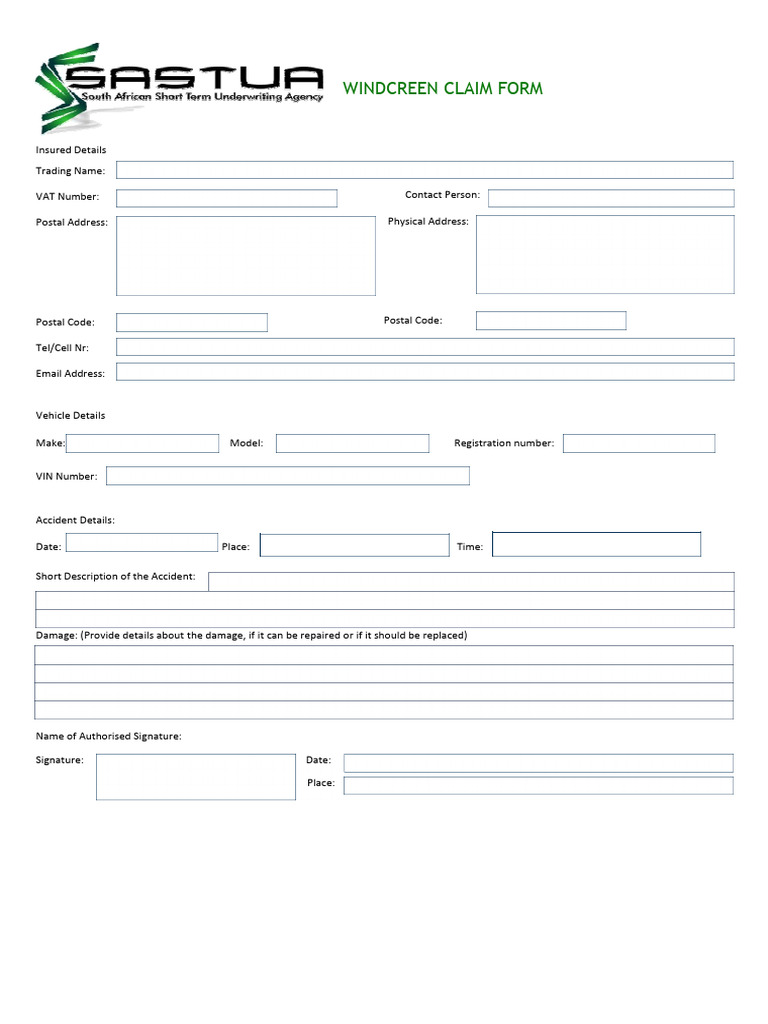 Windscreen Claim Form (2) | PDF