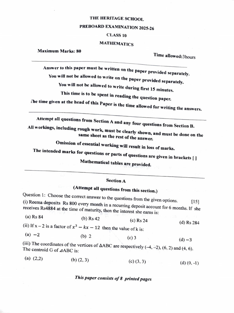 Maths PreBoards | PDF