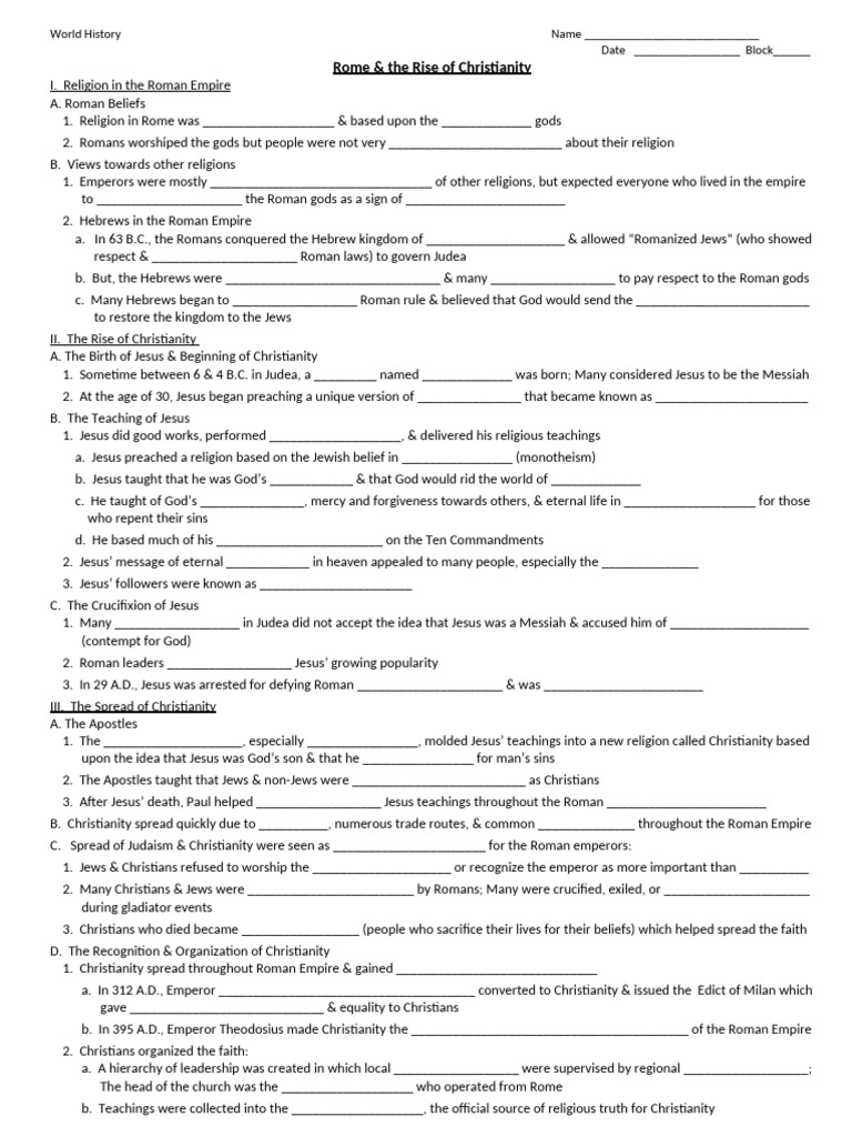 Rome - Christianity - Guided Notes | PDF | Jesus | God