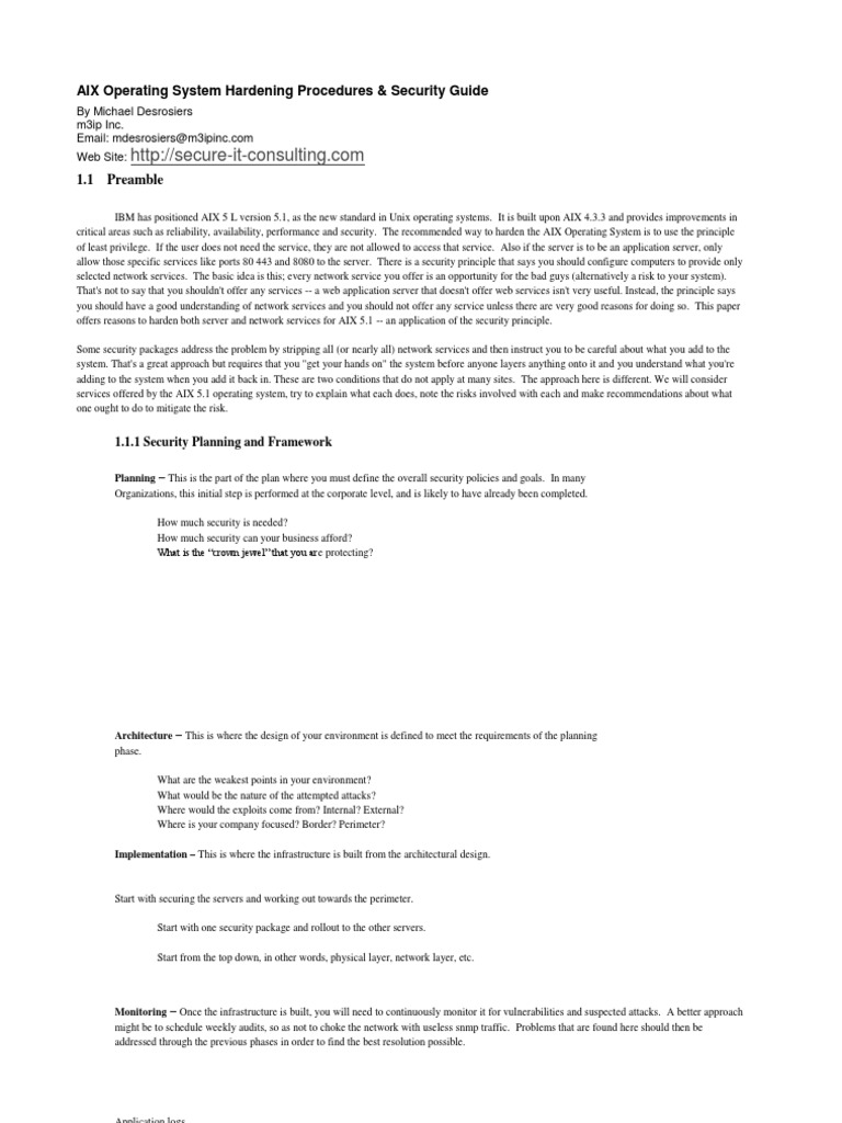 AIX 5.1 Security Hardening Guide | PDF | Operating System | Backup