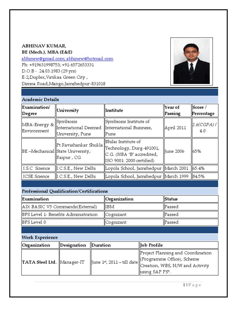 CV Abhinav Kumar | PDF | Computing | Computing And Information Technology