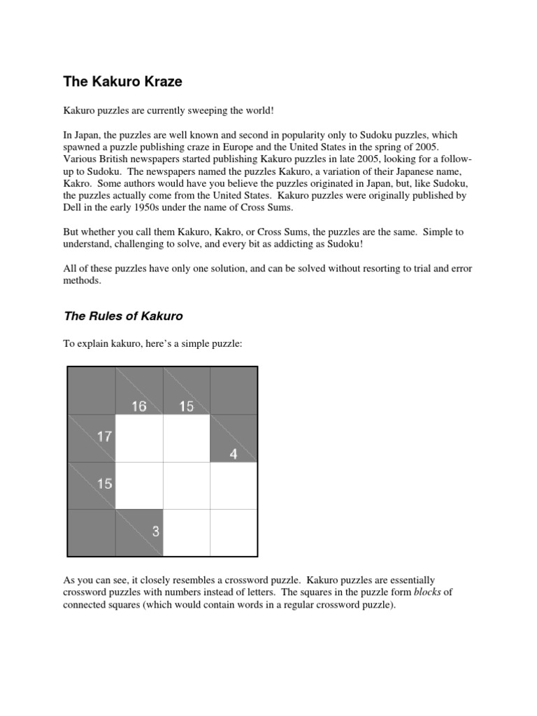 How To Solve Kakuro | PDF | Single Player Games | Applied Mathematics