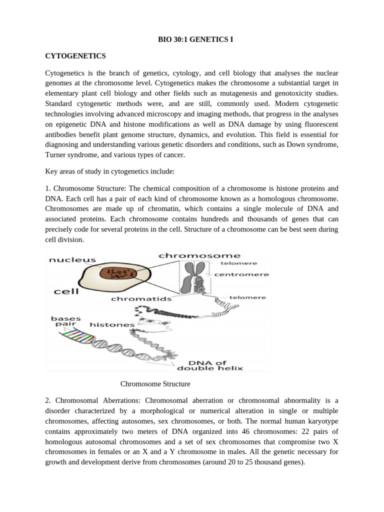 Bio 301 Genetic Lecture Note | PDF | Cytogenetics | Chromosome