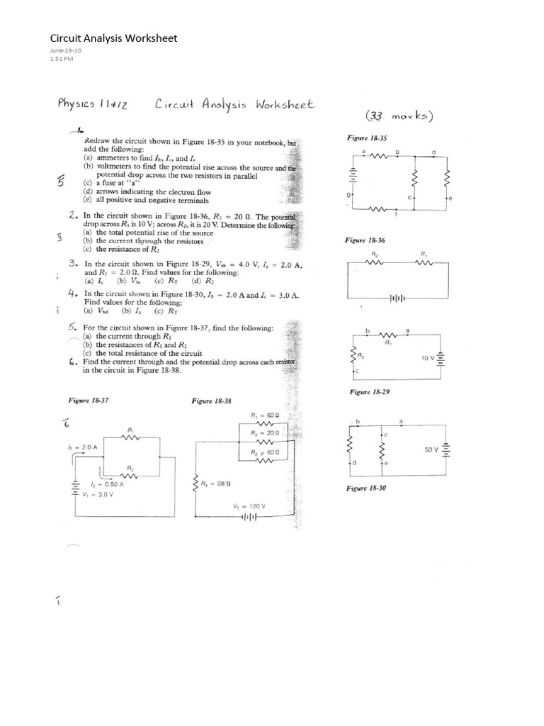 Circuit Analysis Worksheet | PDF