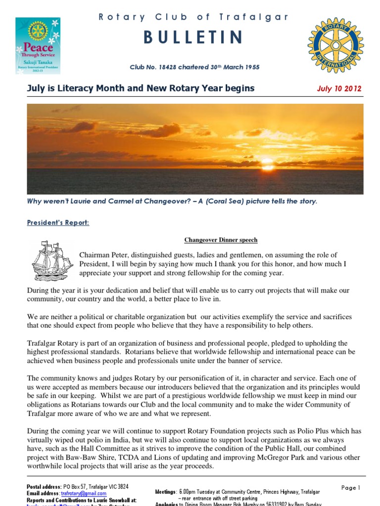 Bulletin: July Is Literacy Month and New Rotary Year Begins | PDF