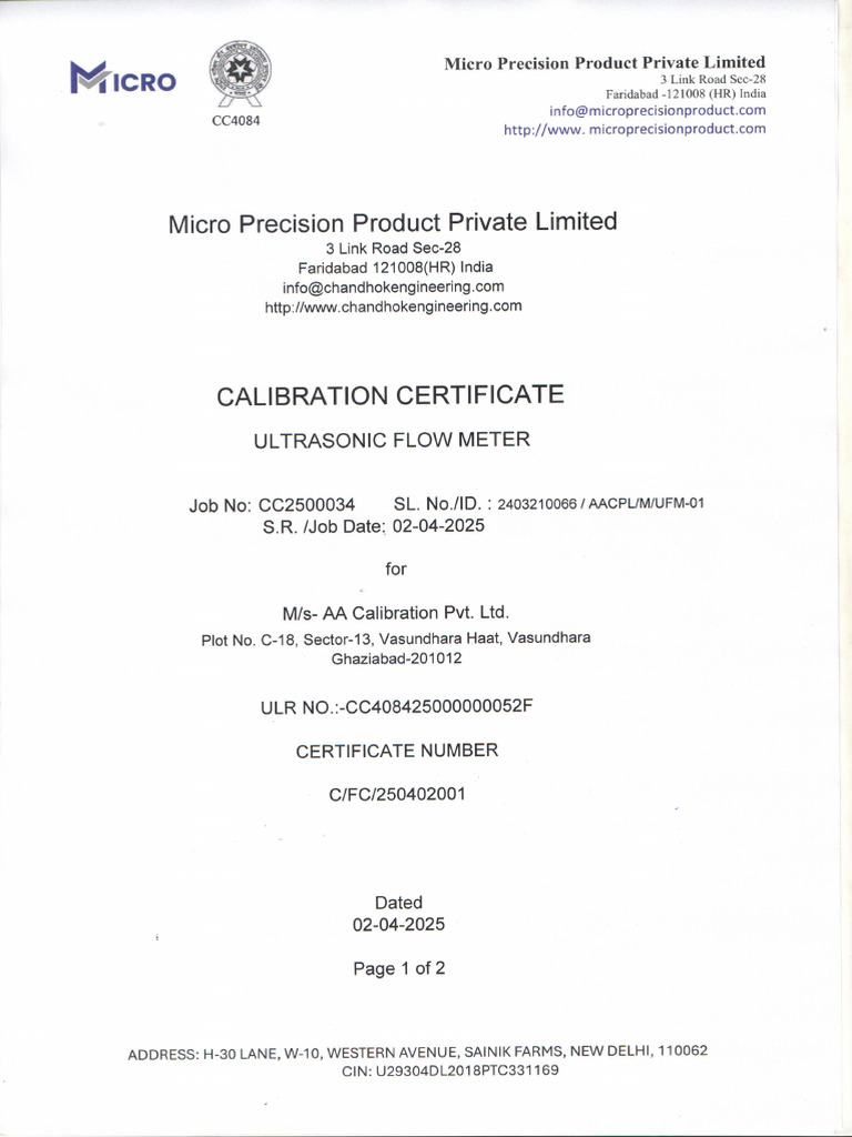 Flow Meter (Micro Precision) (CFC250402001) 25 - 26 04 | PDF
