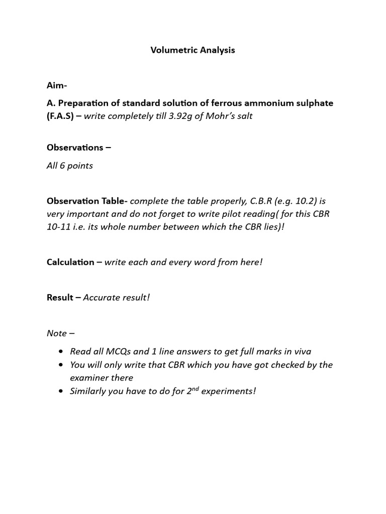 Volumetric Analysis Experiment Pattern | PDF