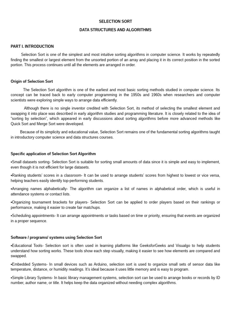 Selection Sort Final Document | PDF | Applied Mathematics | Algorithms
