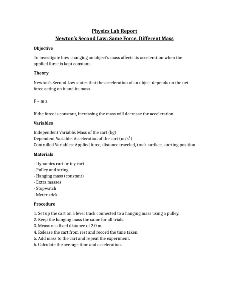 Newton's Second Law of Motion Lab 2docx | PDF