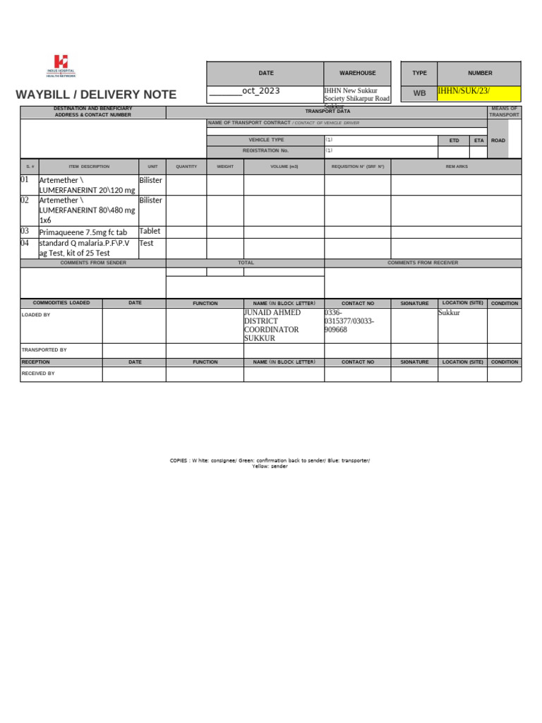 Annex B. WayBill-Delivery Note1 | PDF