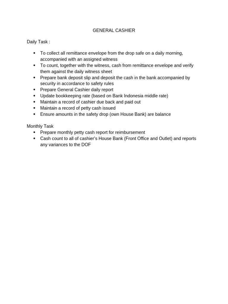 General Cashier | PDF