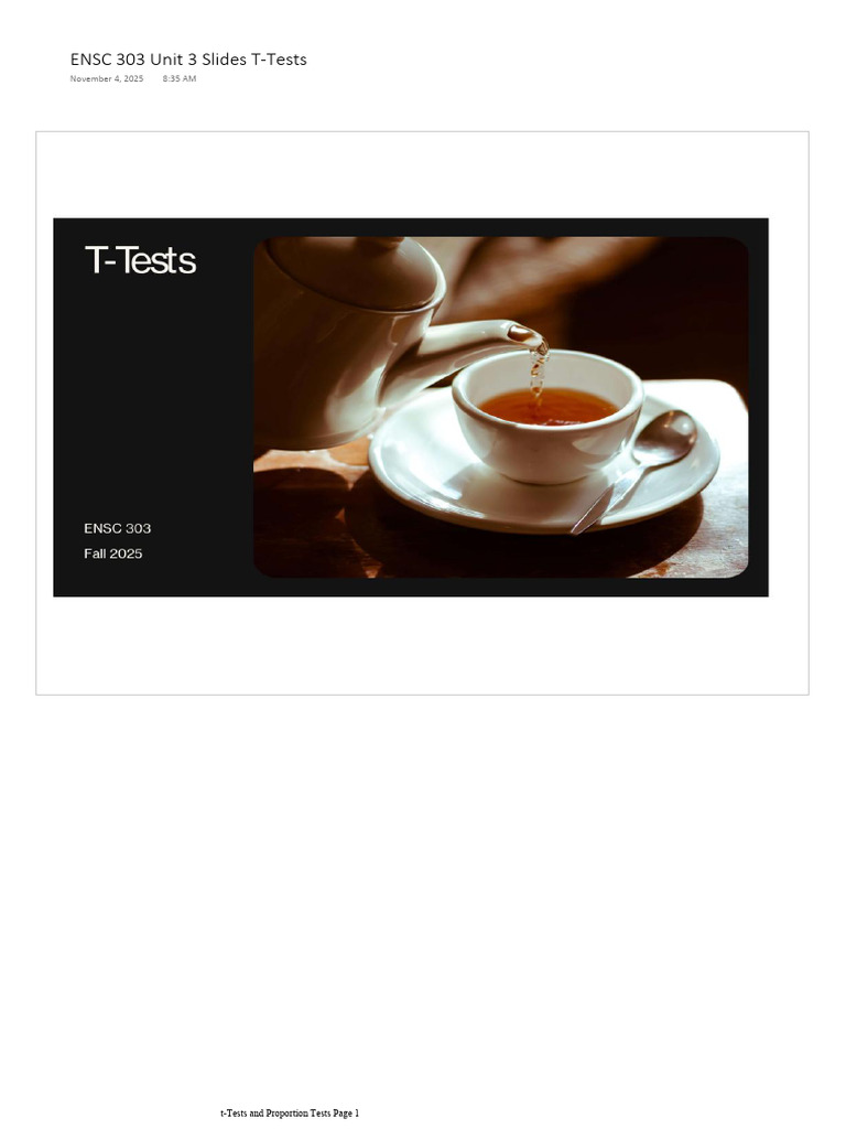 ENSC 303 Unit 3 Slides T-Tests-J | PDF