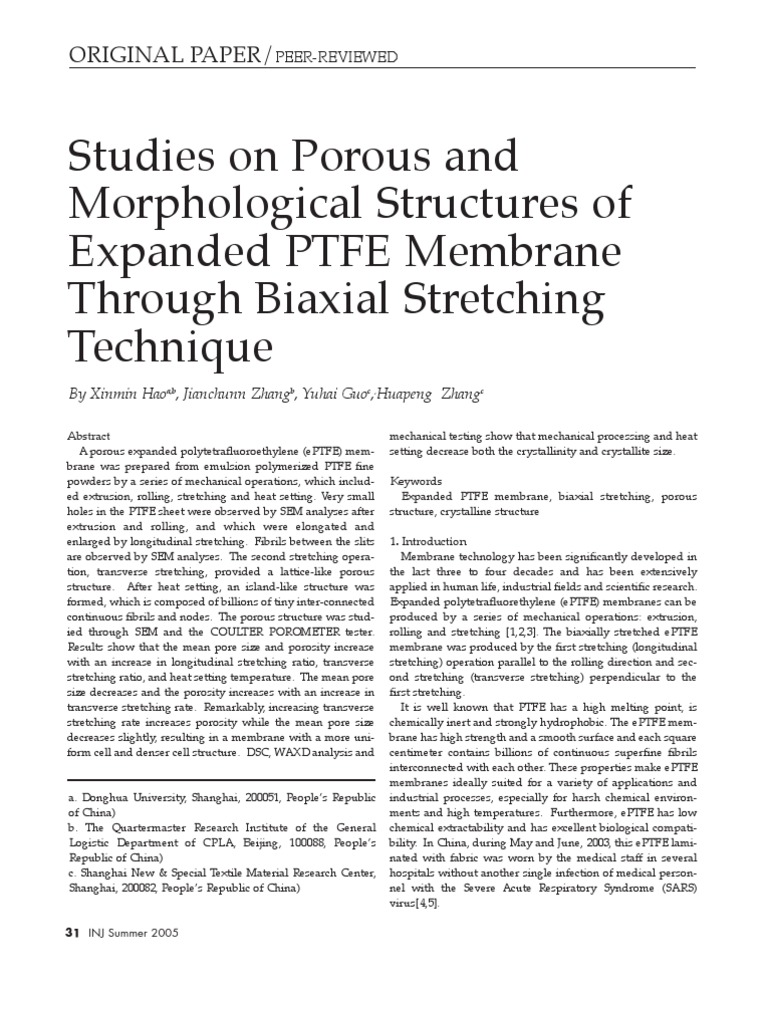 Biaxial Stretching of ePTFE Membranes | PDF | Porosity | Differential ...