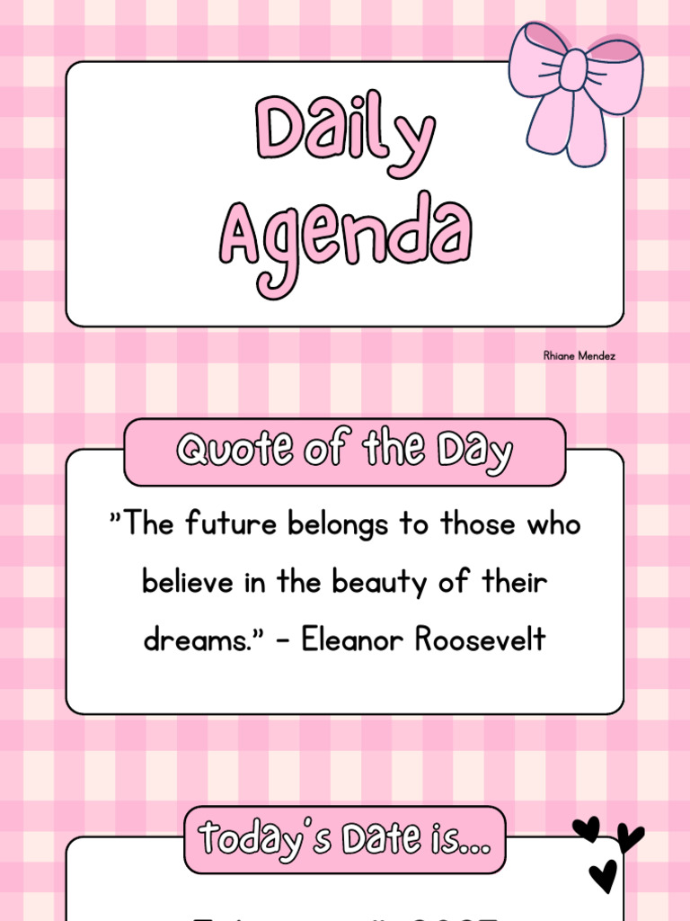 Cute Daily Agenda Classroom Slides Presentation in Pink Illustrative ...