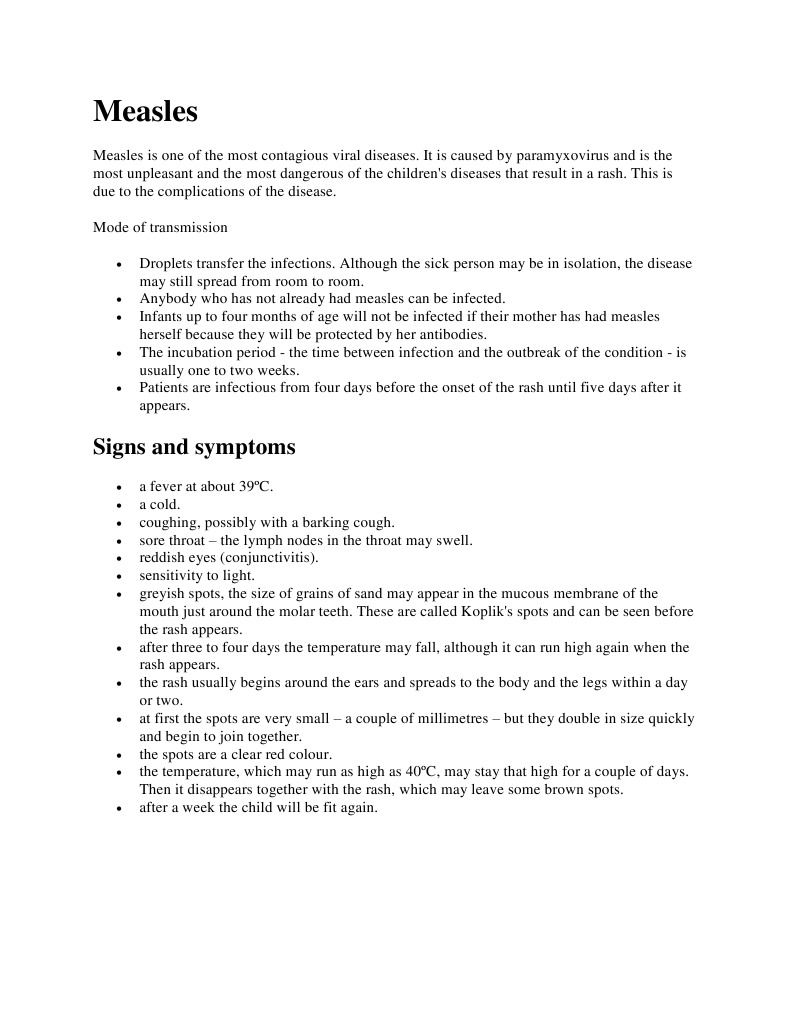 Measles Symptoms and Treatment Guide | PDF | Science & Mathematics
