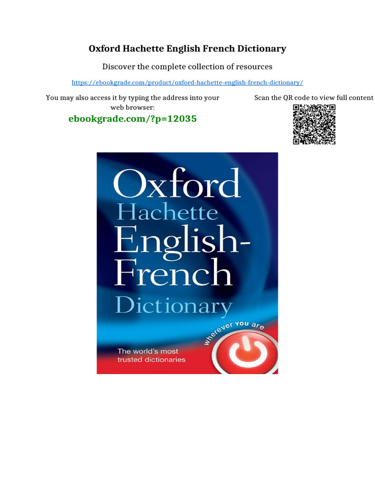 Oxford Hachette English French Dictionary available full chapters | PDF ...