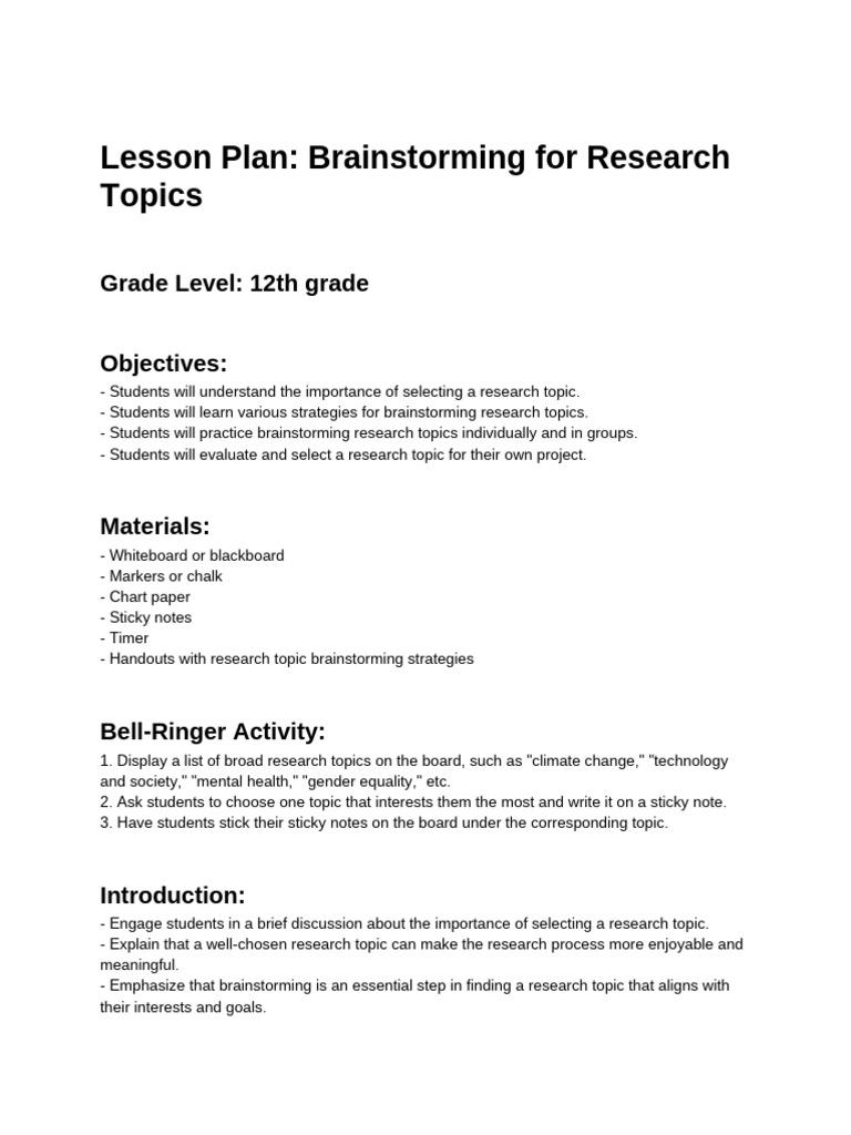 AI Generated LP_Brainstorming for a Reseach Topic | PDF | Brainstorming ...