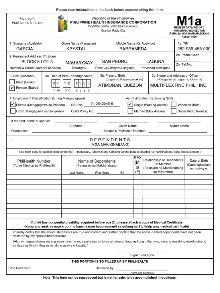 PhilHealth Member Data Record Form | PDF | Social Institutions | Social ...
