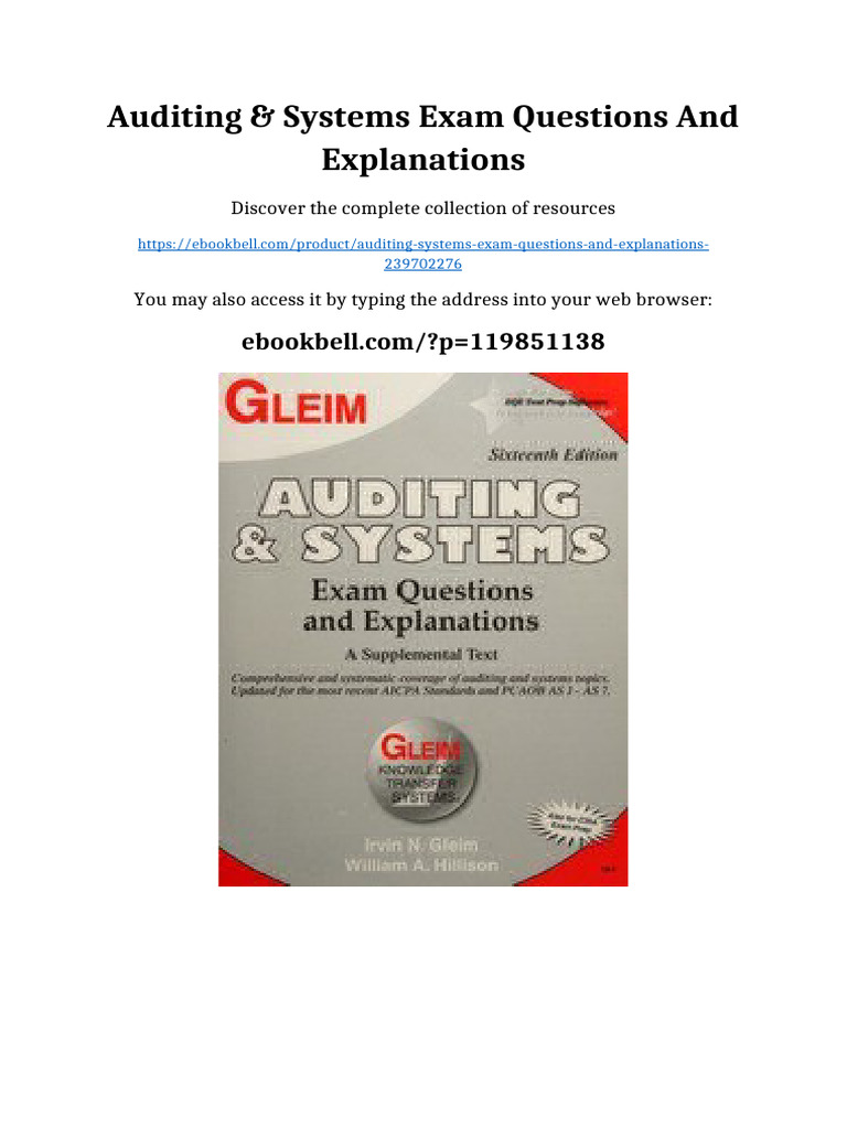 Auditing & Systems Exam Questions and Explanations digital download ...