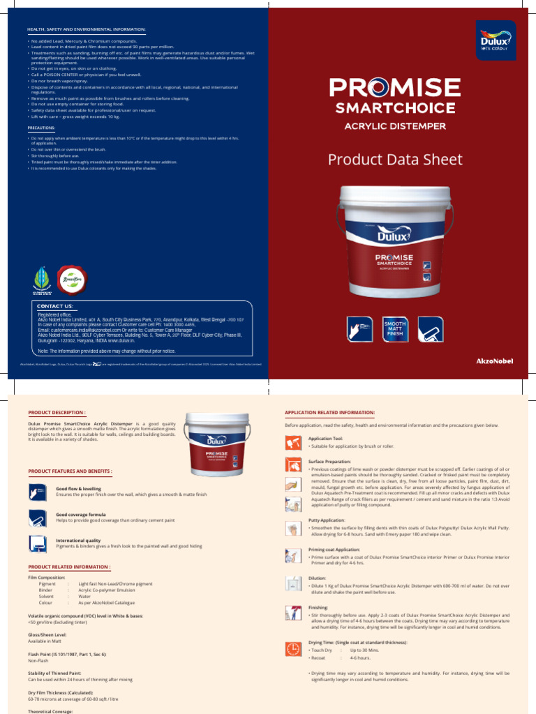 Dulux Distemper Pds 2025 | PDF | Paint | Acrylic Paint