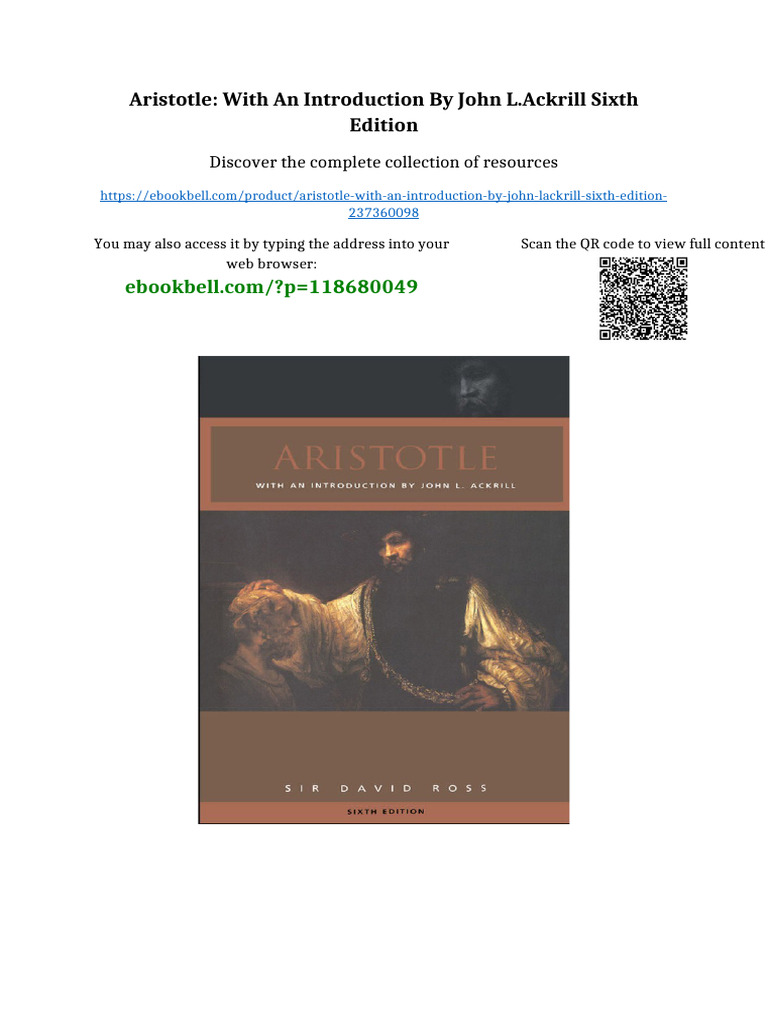 Aristotle: With an Introduction by John L.Ackrill Sixth Edition pdf ...