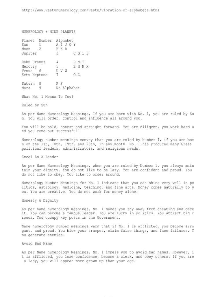 Numerology & Planets | PDF | Planets In Astrology