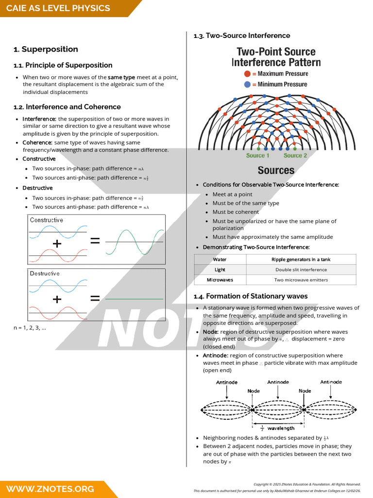 CAIE - As Level - Physics - Superposition - Removed | PDF | Waves ...