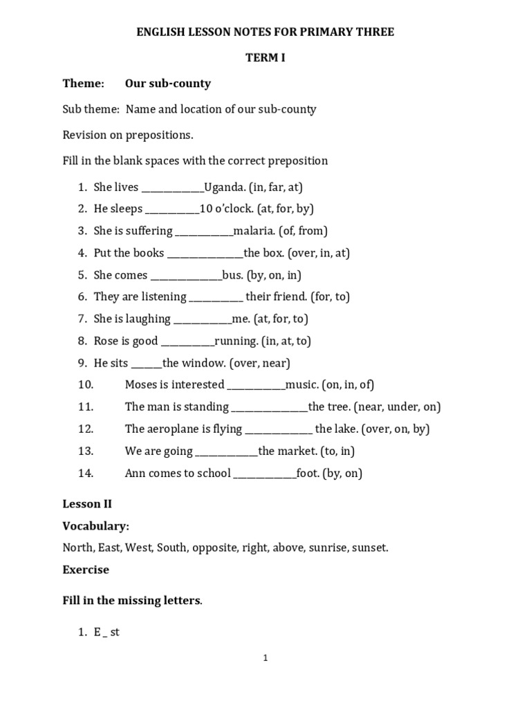 p.3 Primary Three English Lesson Notes Teacher.ac | PDF | Plural | Pronoun
