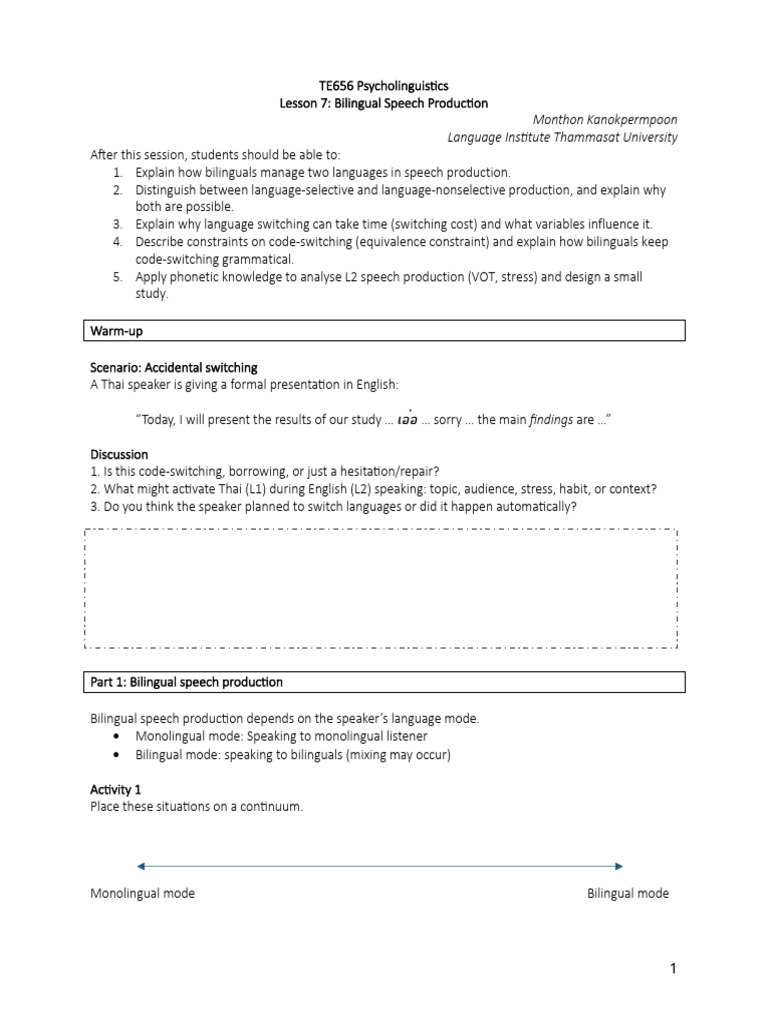 Learning Material_Lesson 7 Bilingual Speech Production | PDF ...