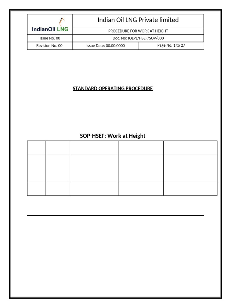 SOP-FIRE-00 Rev.00 Work at Height | PDF | Scaffolding | Safety