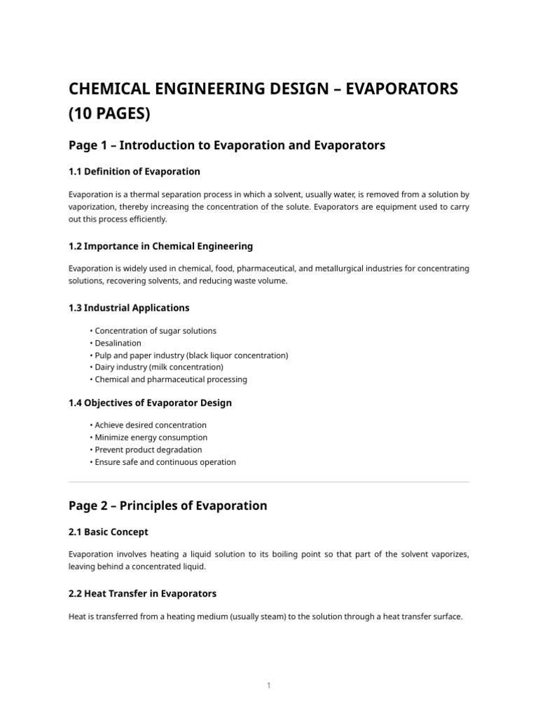 Chemical Engineering Design – Evaporators (10 Pages) | PDF | Heat ...