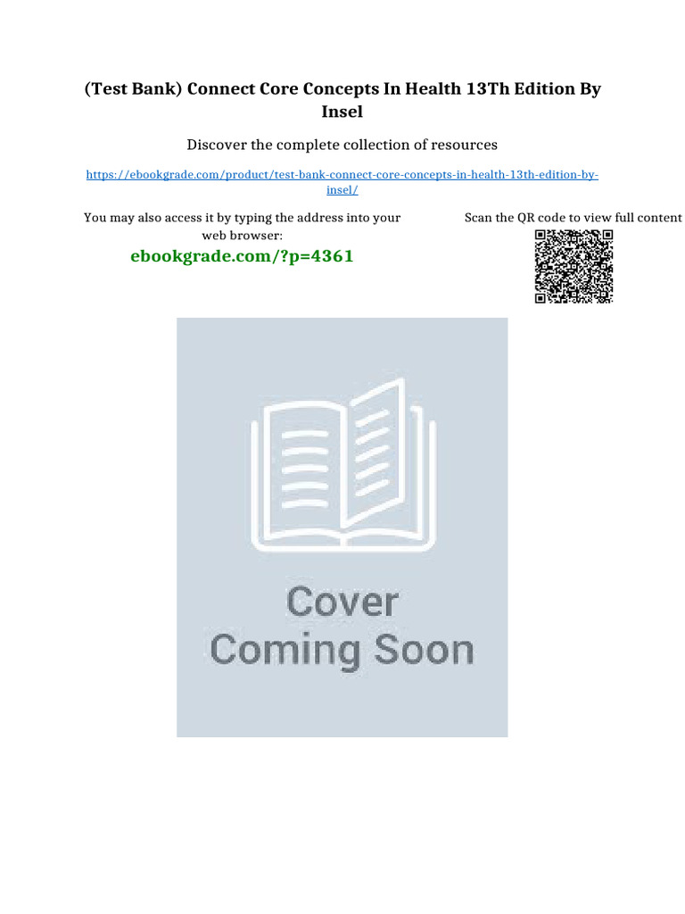 (Test Bank) Connect Core Concepts in Health 13th Edition by Insel ...