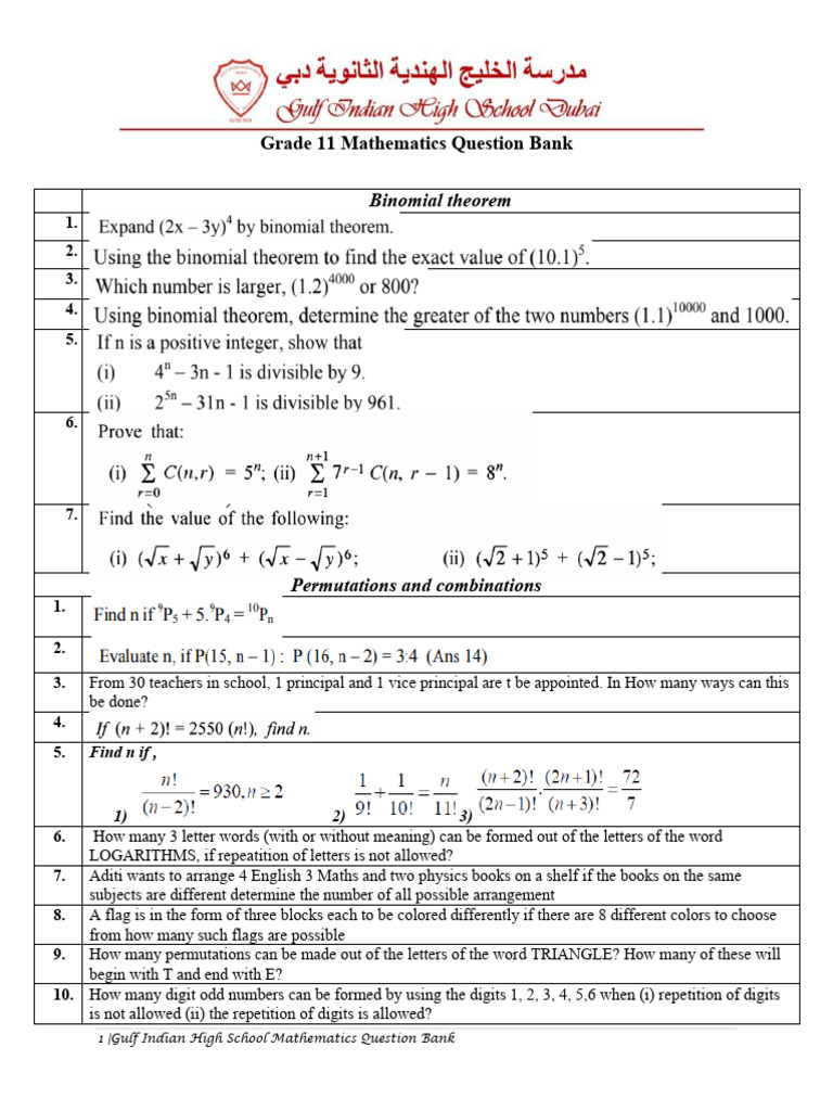 Grade 11 Math Question Bank_ Term 2_ 2025 | PDF | Ellipse | Line (Geometry)