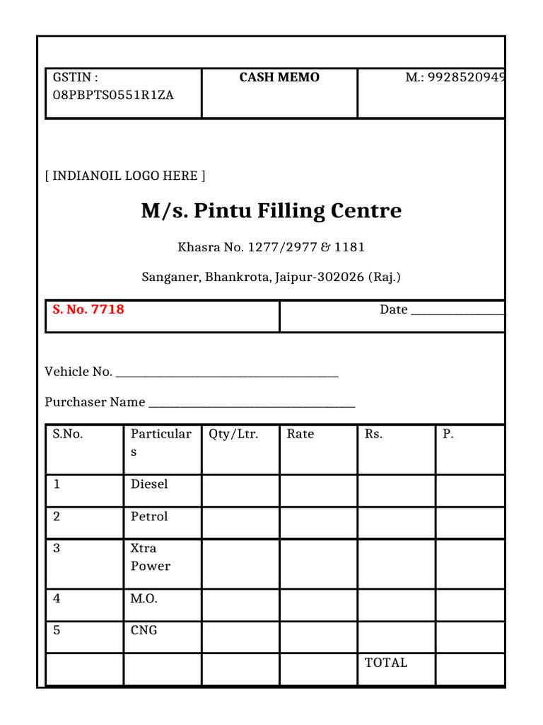 Cash Memo Print Press A5 Format | PDF