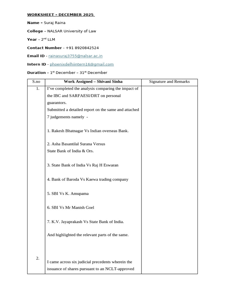 Worksheet December 2025 | PDF | Bankruptcy | Insolvency