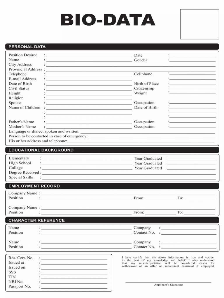 Bio Data Form Philippines Copyrighted 1 2048 | PDF