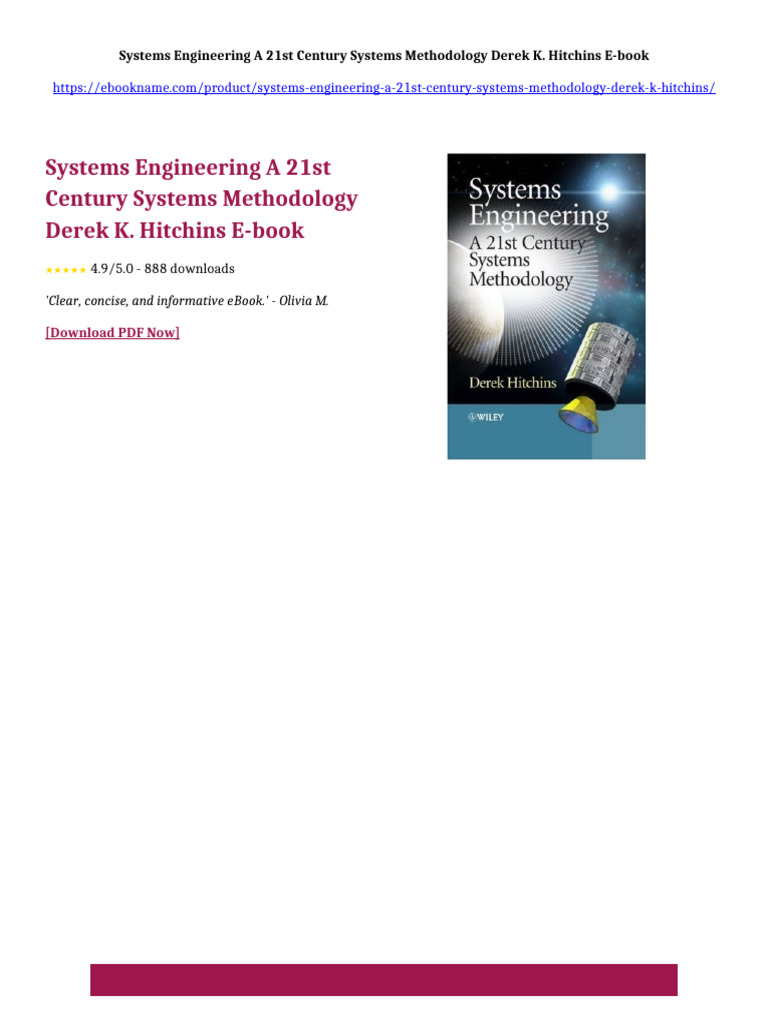 Systems Engineering A 21st Century Systems Methodology Derek K ...