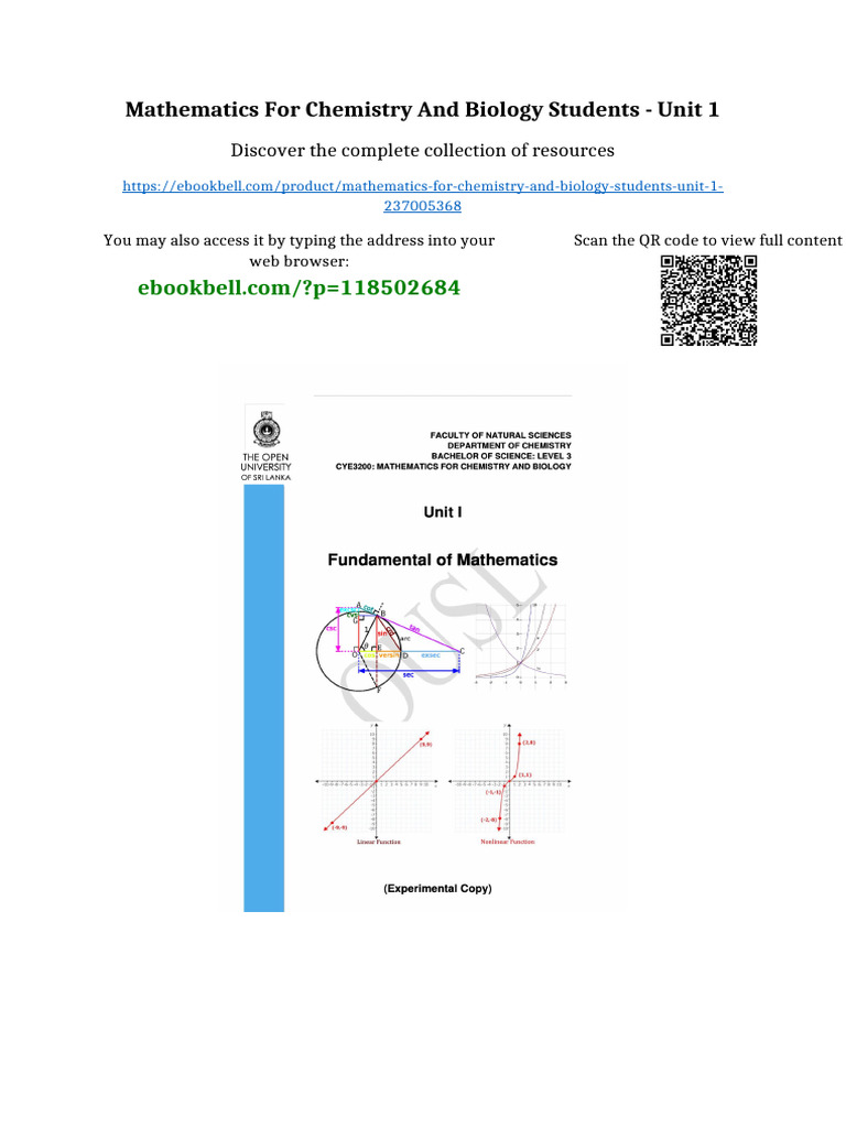 Mathematics For Chemistry and Biology Students - Unit 1 Full | PDF ...