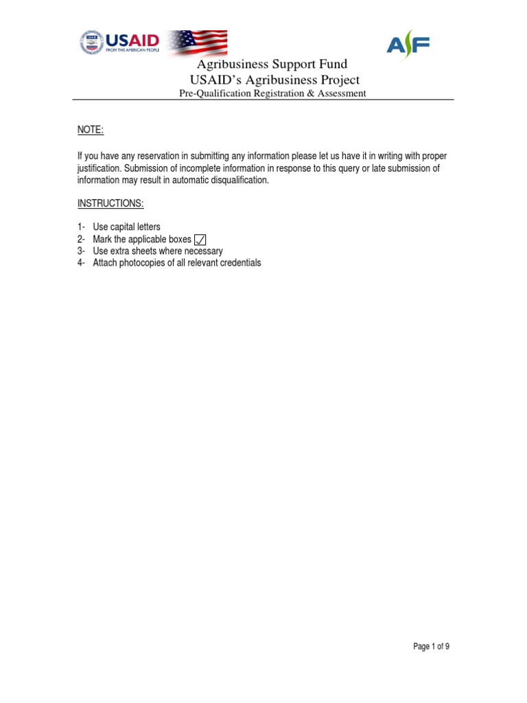 Asf-Vendor Prequalification Form | PDF | United States Agency For ...