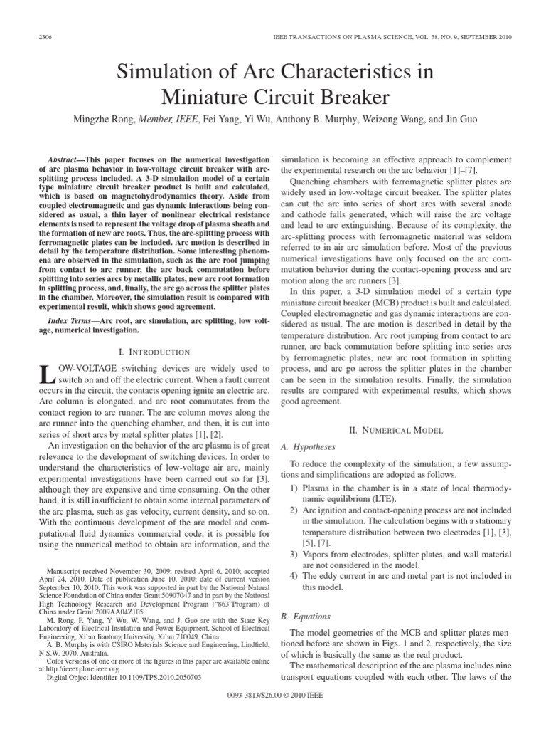 Simulation of Arc Characteristics in Miniature Circuit Breaker | PDF ...
