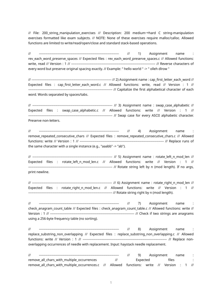 200 String Exercises | PDF | String (Computer Science) | Computer Data